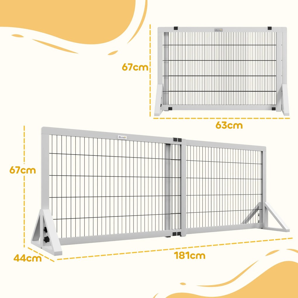 PawHut Bezpečnostní Bariera pro Psy, 2-panelová nastavitelná šířka ochranná bariéra 101-181D x 44Š x 67V cm, pro schody, dveře, chodby, z borovicovéh…