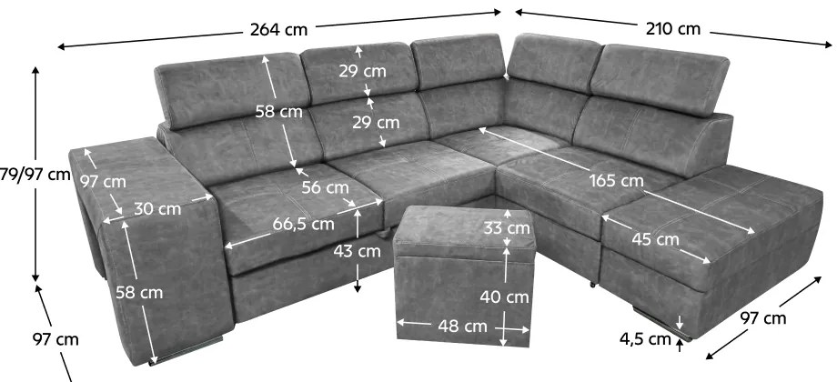 Kondela Sedací souprava, šedá, pravá, MALAGA