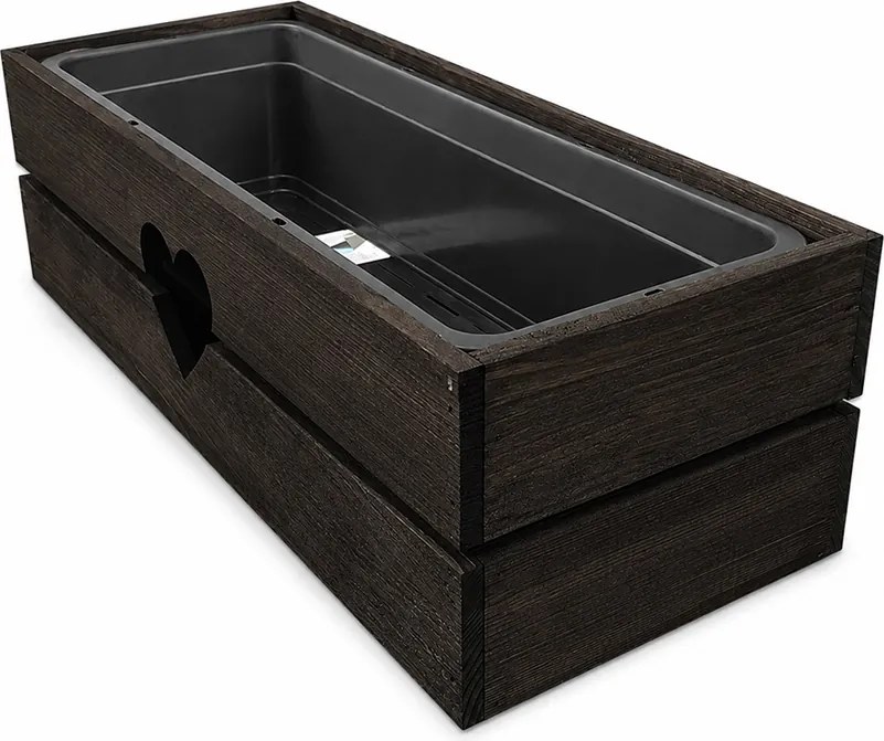 AMADEA Dřevěný obal na truhlík se srdcem tmavý, 52x21,5x17cm Český výrobek