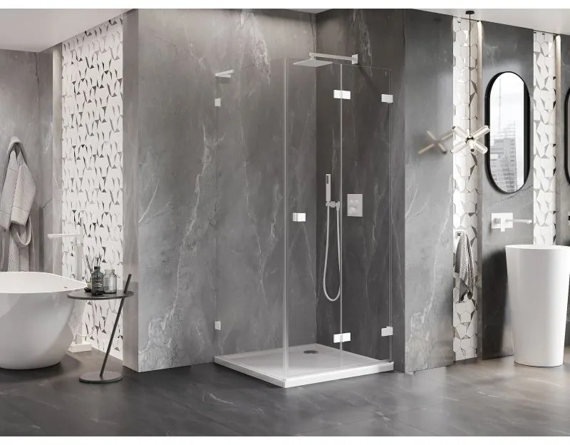 Mexen Lunar-F L, sprchový kout pravý 90 x 90 cm, 8mm čiré sklo, bílý profil, 836L-090-090-20-00-P