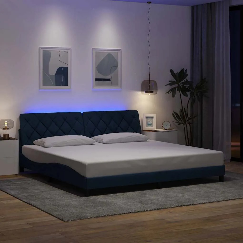 Rám postele s LED bez matrace Modrá 200x200 cm Látka 3310698