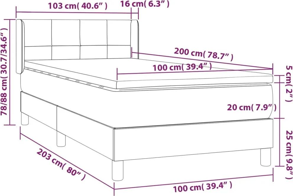 vidaXL Box spring postel s matrací 100x200 cm samet [3130946] Barva: Černá