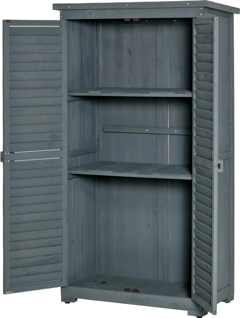 Dřevěná kůlna Outsunny 0,31 m² 87x46,5x160 cm - Dřevěný skříň pro venkovní použití s 2 dveřmi a 2 vnitřními policemi na terasu