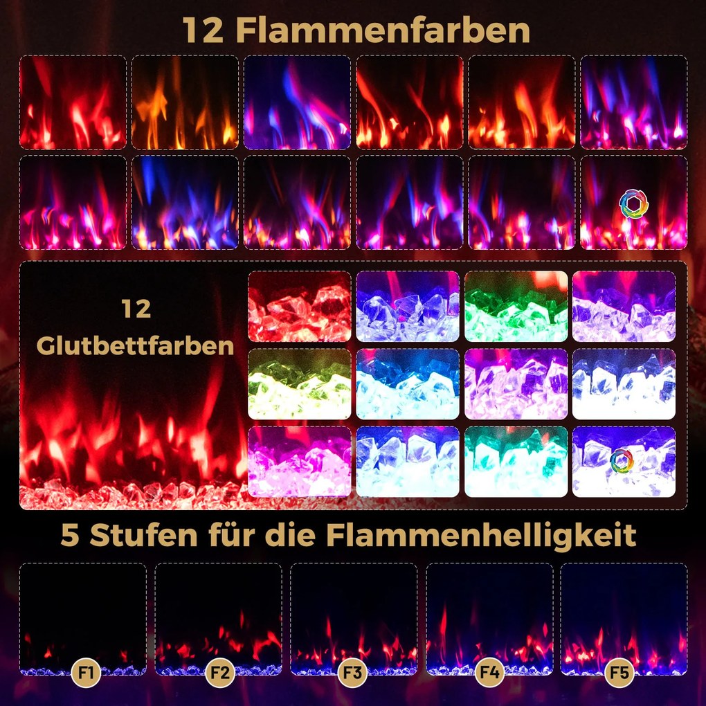 Costway 50" elektrický krb s vytápěním 750 W/1500 W vestavný krb s dálkovým