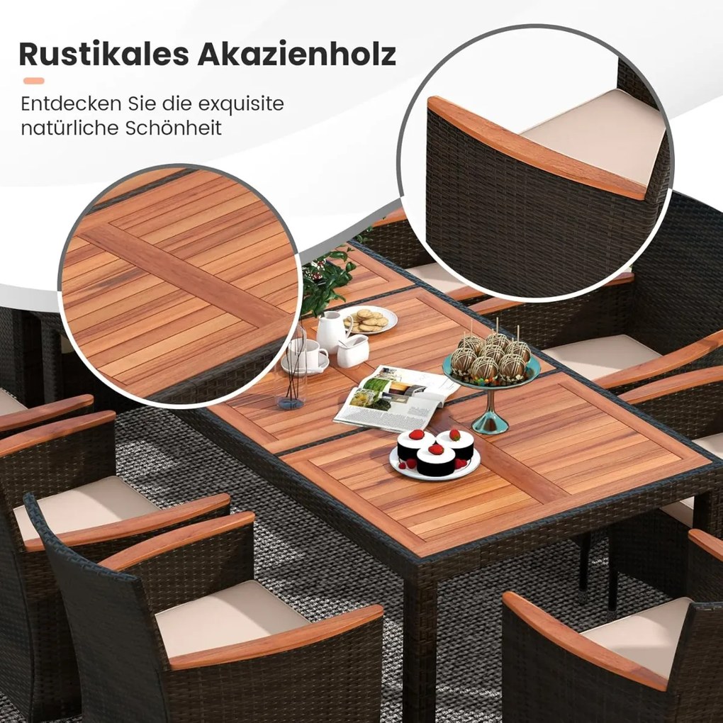 Costway 9 TLG. Ratanový set zahradního nábytku venkovní sedací sestava 8 židle