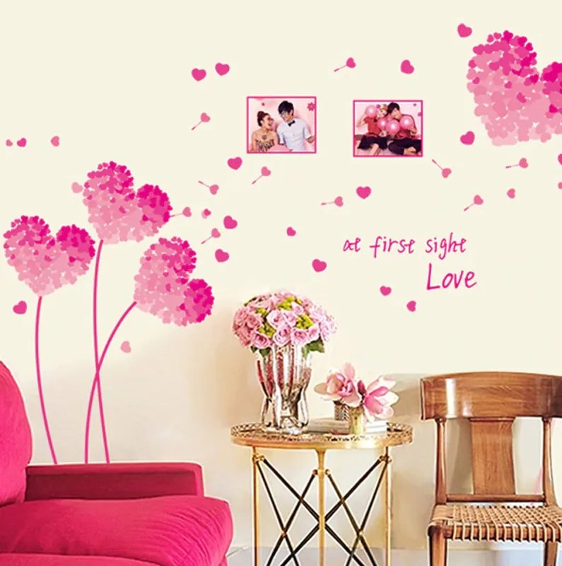 Živá Zeď Samolepka na zeď Květy lásky růžové