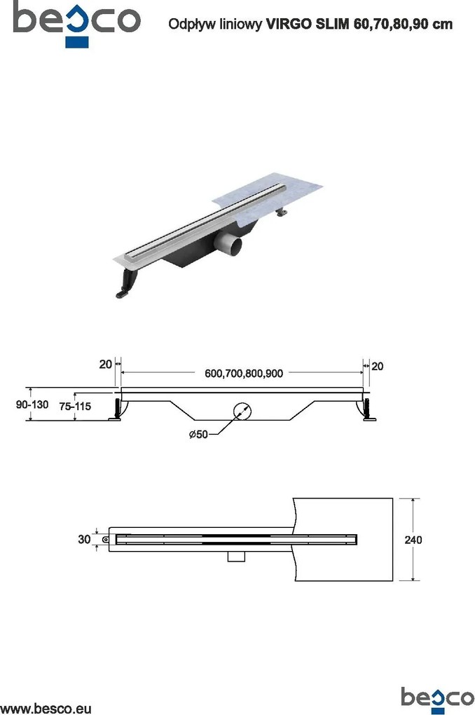 Odtokový žlab VIRGO SLIM 60 cm