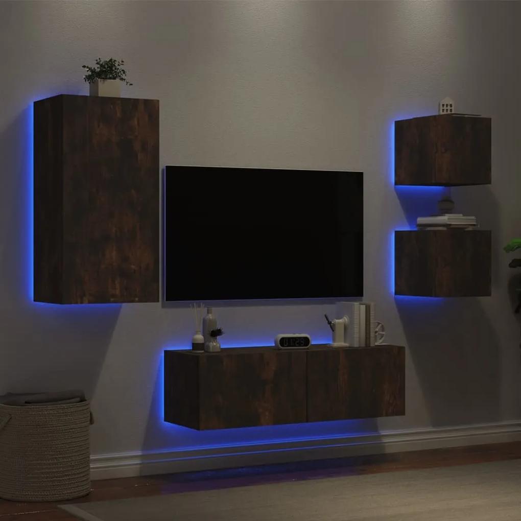 vidaXL 4dílná obývací stěna s LED osvětlením [3216885] Barva: dub sonoma