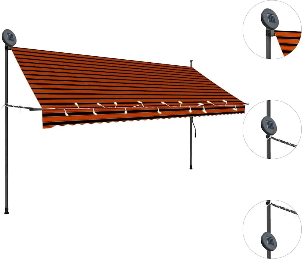 Ručně zatahovací markýza s LED světlem 350 cm oranžovo-hnědá 145881