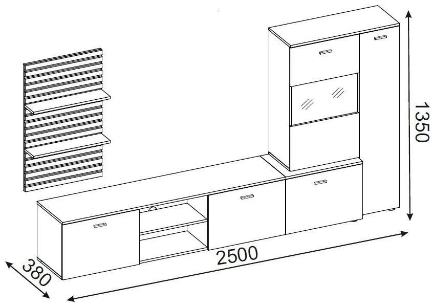 Obývací stěna Heathrow, dub artisan/antracit, s osvětlením