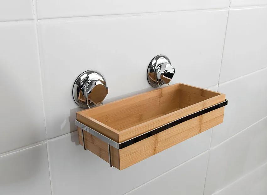 Bambusová polička na koupelnové doplňky na zeď Compactor Bestlock SPA Bamboo s přísavkou