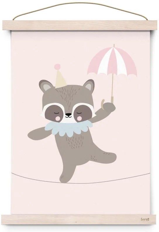 EEF lillemor Plakát do dětského pokojíčku Raccoon Dancer A3, růžová barva, modrá barva, šedá barva, papír