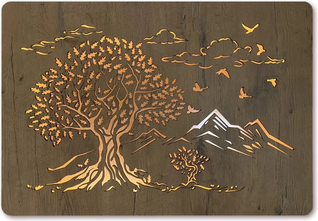 Li-Go "Dva duby" světelný obraz s baterií 90x62cm varianta ovládání: manuál/pohybové čidlo, provedení povrchu: bříza