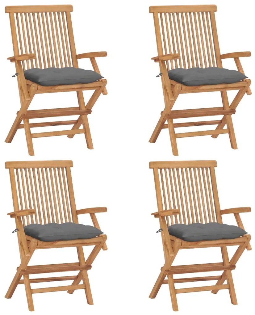3065633 vidaXL Zahradní židle s šedými poduškami 4 ks masivní teak