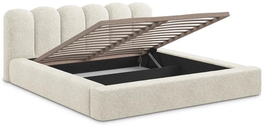 Béžová čalouněná dvoulůžková postel s úložným prostorem s roštem 140x200 cm Mano – Makamii