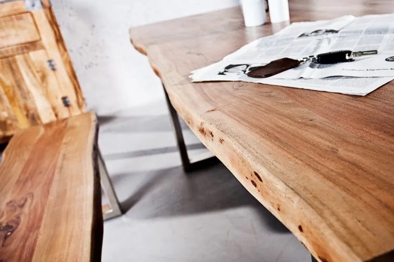 Deflee jídelní stůl MAMMUT 180-A masiv akácie JS36351masivní akáciové dřevo lakované, ocelová základna  180 cm x 80 cm x 90 cm