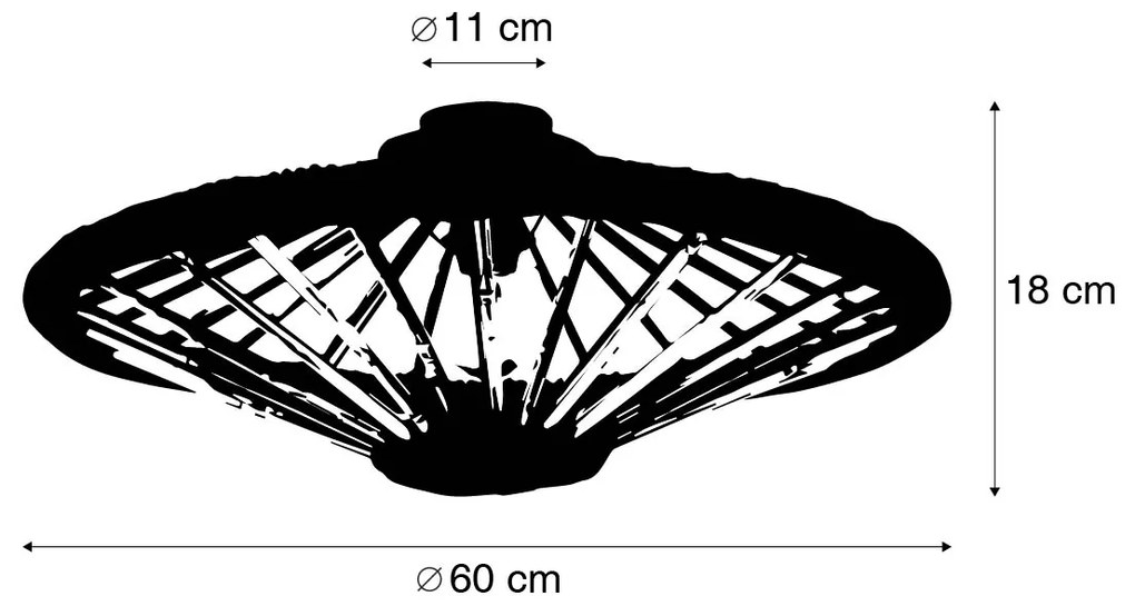 Orientální stropní svítidlo bambus s černou 60 cm - Evalin