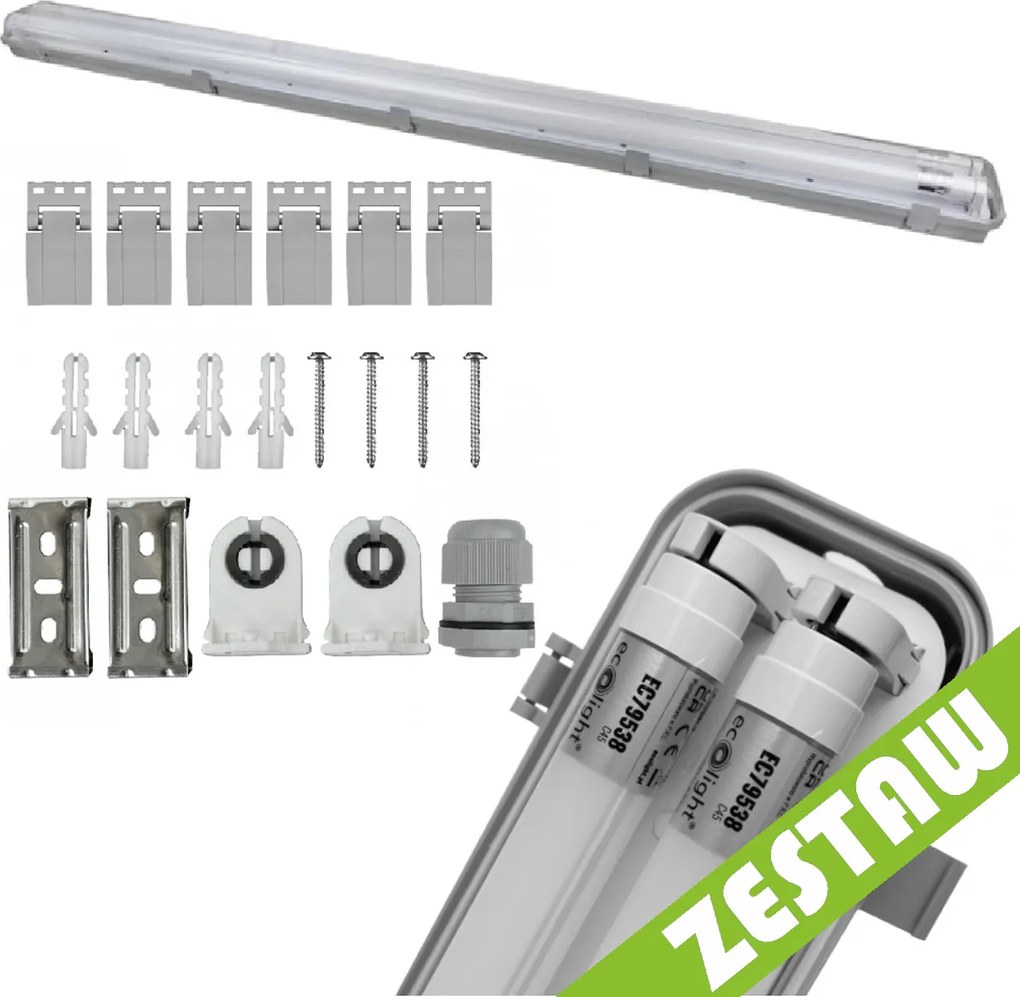 Sada hermetického svítidla LED zářivkového světla do garáže 120 cm, povrchová montáž