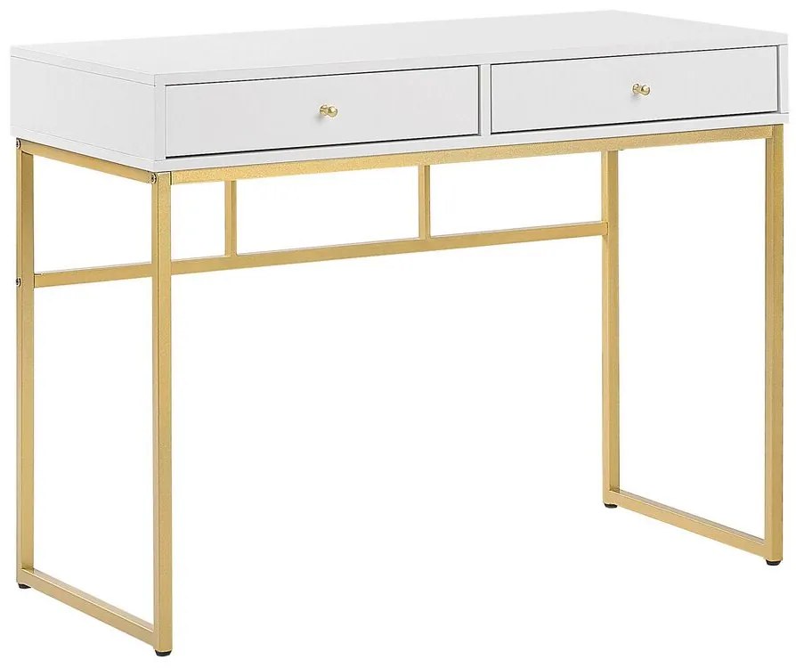 Psací stůl se 2 zásuvkami 100 x 50 cm bílo zlatý DAPHNE Beliani