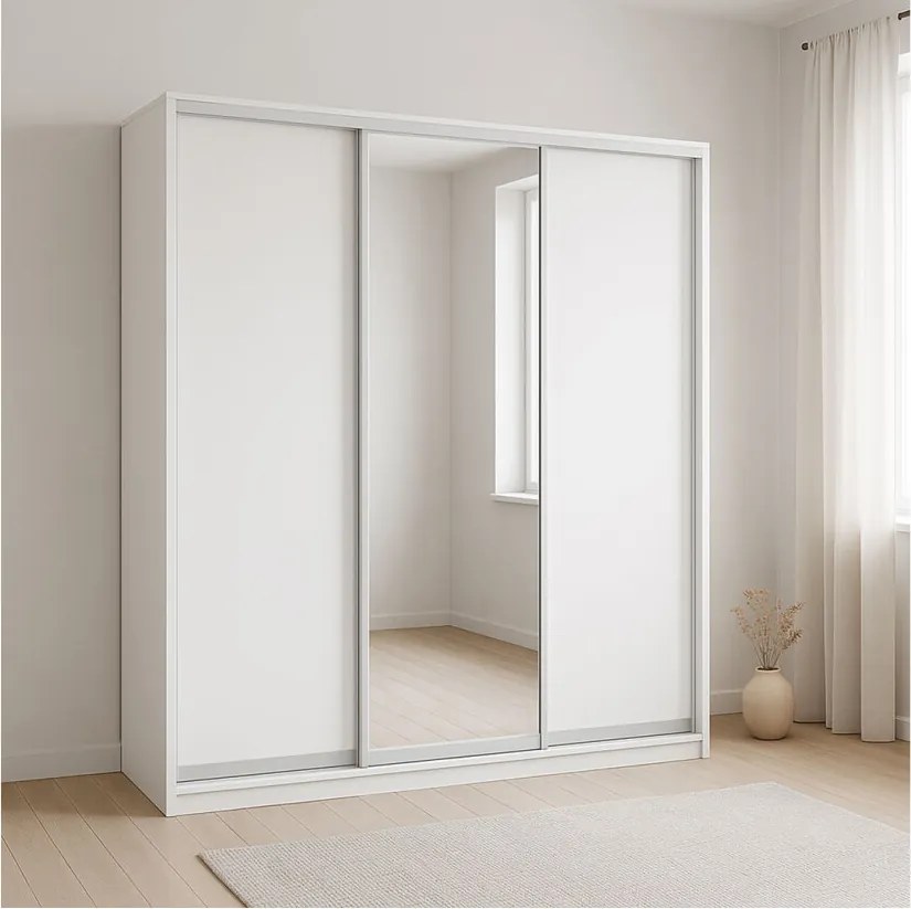Skříň 3D 2220x2400x600, 2 DTD + 1 zrcadlo, bílá