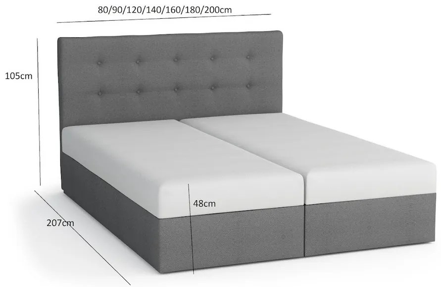 Manželská postel s úložným prostorem STIG COMFORT 5 - 160x200, světle šedá