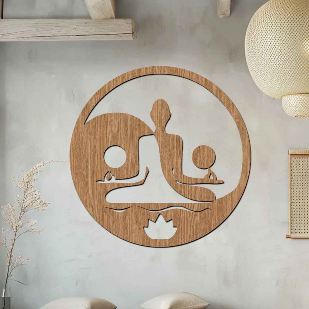 dřevo života Dřevěná dekorace na zeď YING YANG YOGA Zvolte barvu dekoru: Dub Sonoma, Zvolte rozměr Ø (cm): 95