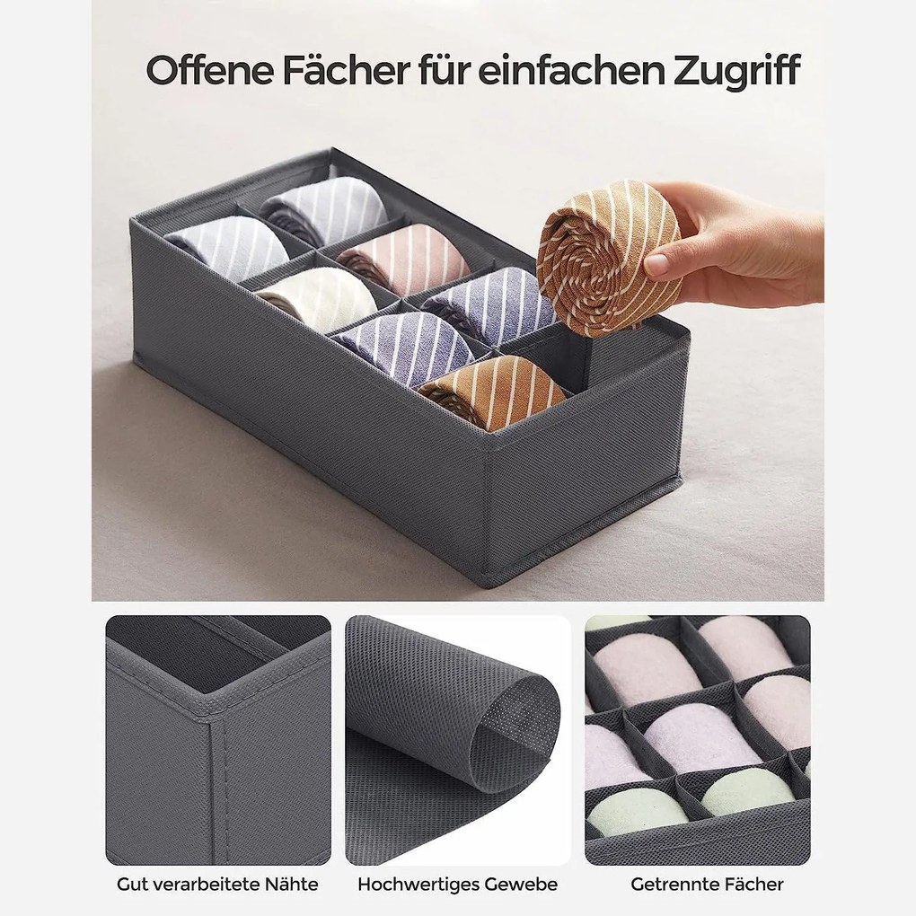 Organizéry do zásuvek, skládací textilní úložné boxy 8 ks, šedé