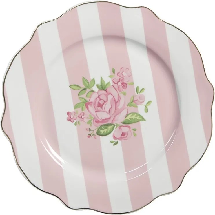 Bílo-růžový dezertní talíř s růžičkami Sweet Roses II - Ø 20*2 cm