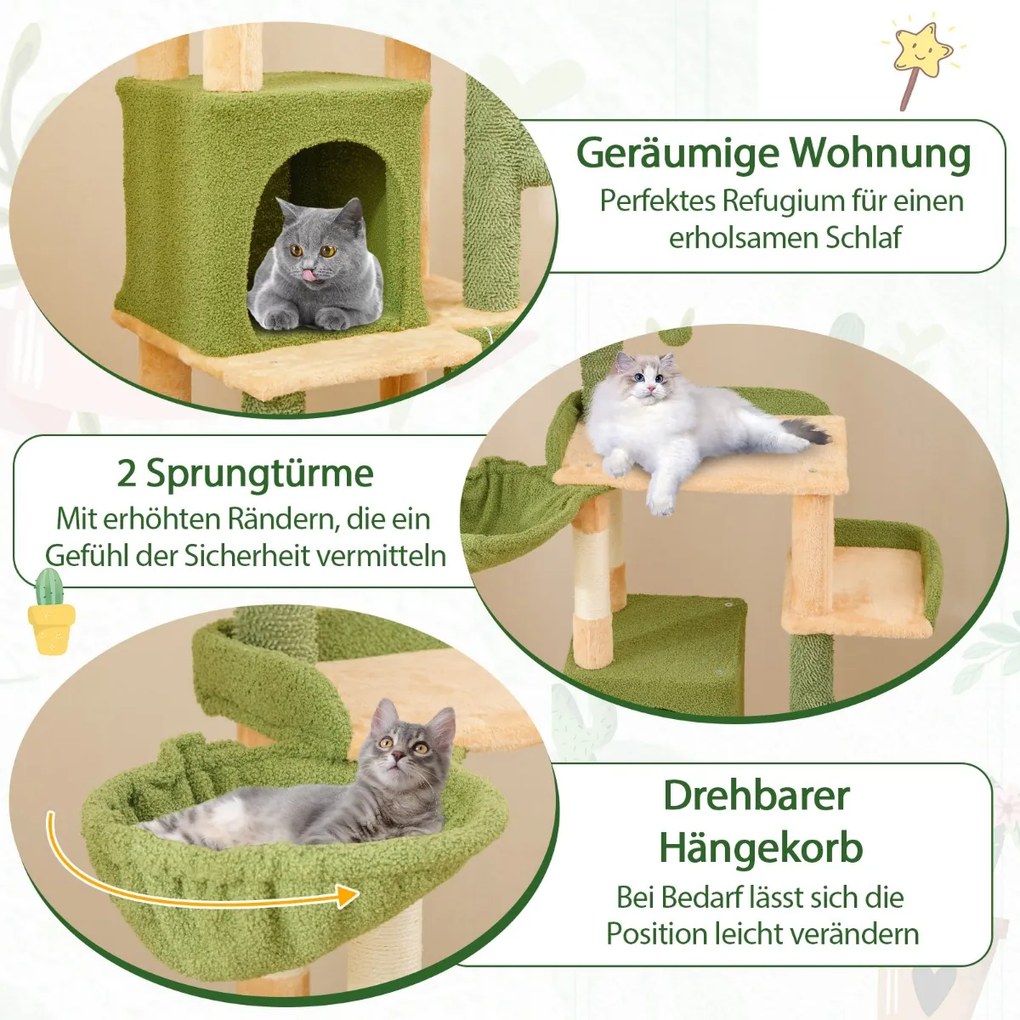 Costway Cat tree kaktus 160 cm kočičí strom s kočkou jeskynní kočičí škrabadlo