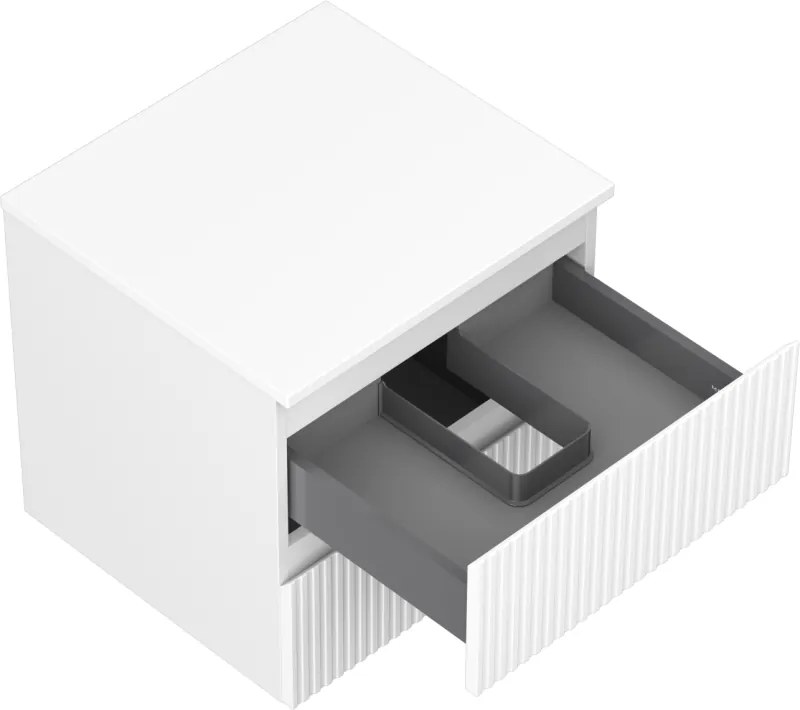 Mexen Rivel, koupelnová skříňka 50 cm s pracovní deskou, 2 zásuvky, drážkovaná, bílá matná, 91A20-05047-2-BFFC01
