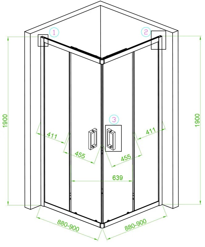 BPS-koupelny Čtvercový sprchový kout HYD-SK30B 90x90 černá/transparent + vanička HYD-SSV-ST02B bílá