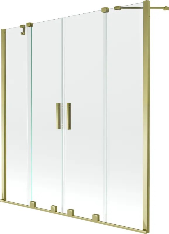 Mexen Velar Duo, 2-křídlová posuvná vanová zástěna 160 x 150 cm, 8mm čiré sklo, zlatý lesklý profil, 896-160-000-02-50