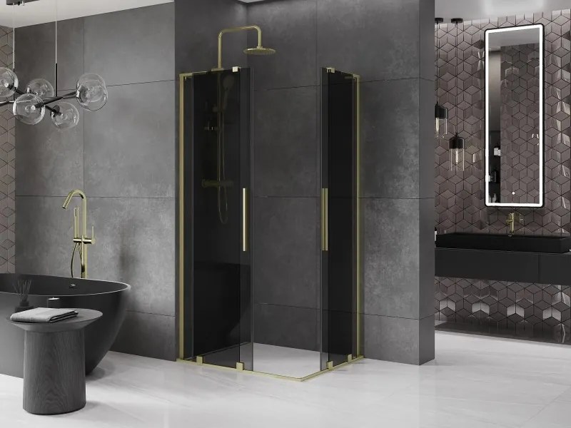 Mexen Velar L Duo, sprchový kout s posuvnými dveřmi 100 x 90 cm, 8mm šedé sklo, zlatá matná, 871-100-090-02-43-55