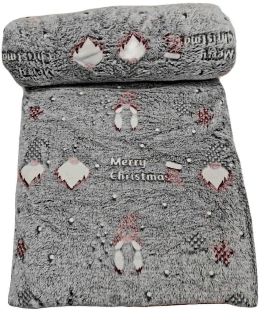 Sendia Svítící mikroplyšová deka Vánoční motiv 2 šedá