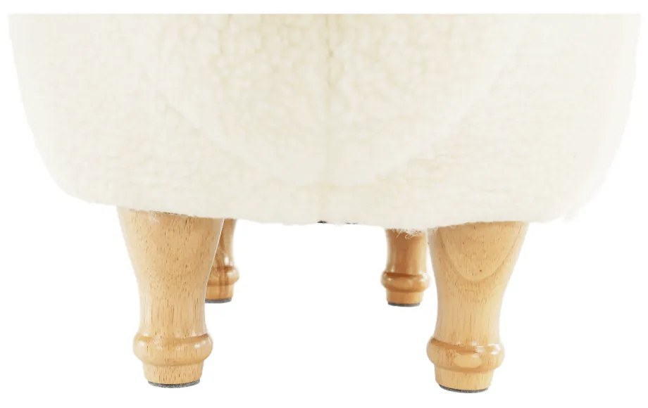 Taburet VISALI ve tvaru beránka, látka bílá a hnědá, nohy přírodní masiv