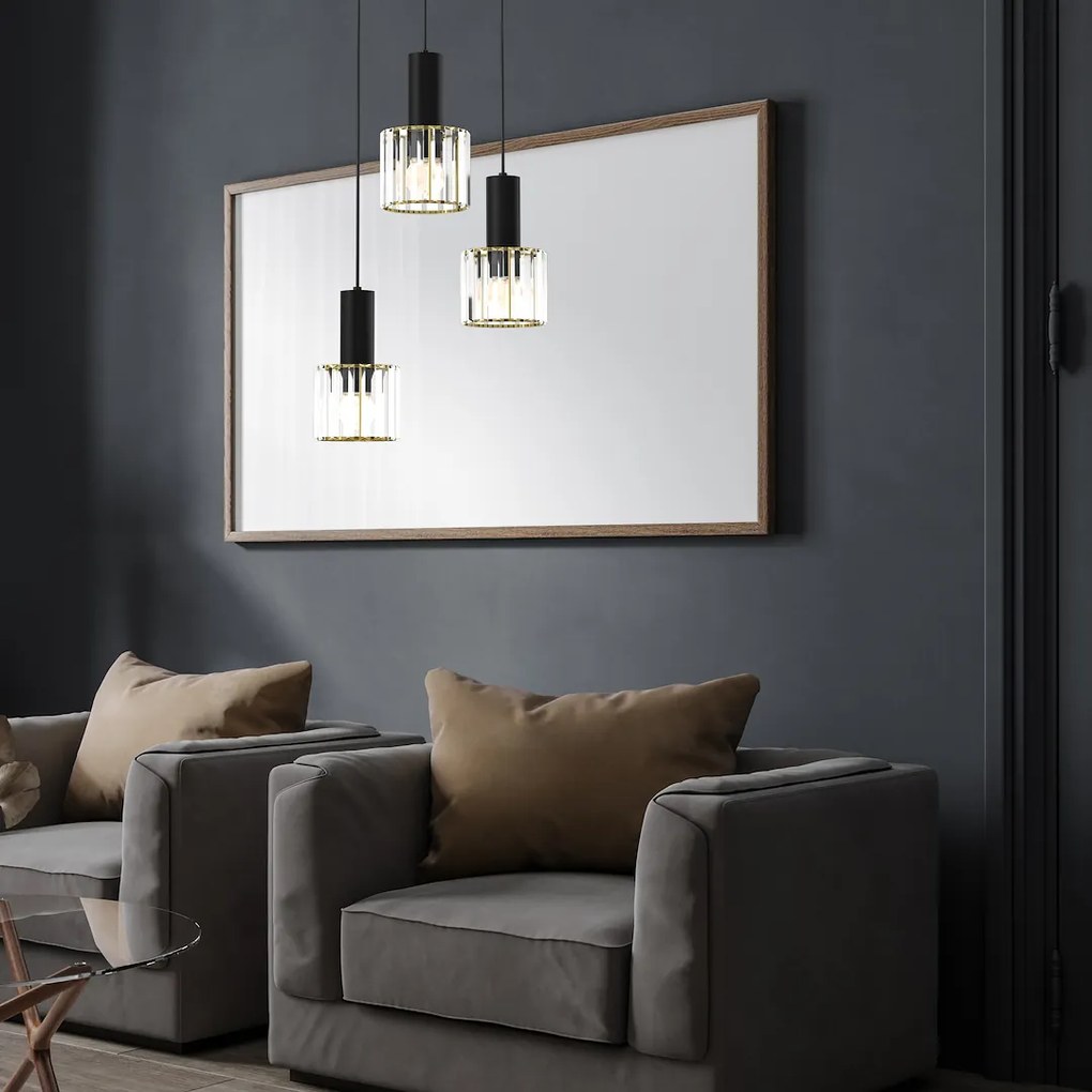 Závěsné svítidlo Cristal, 3x transparentní křišťálové stínítko, b/g, o