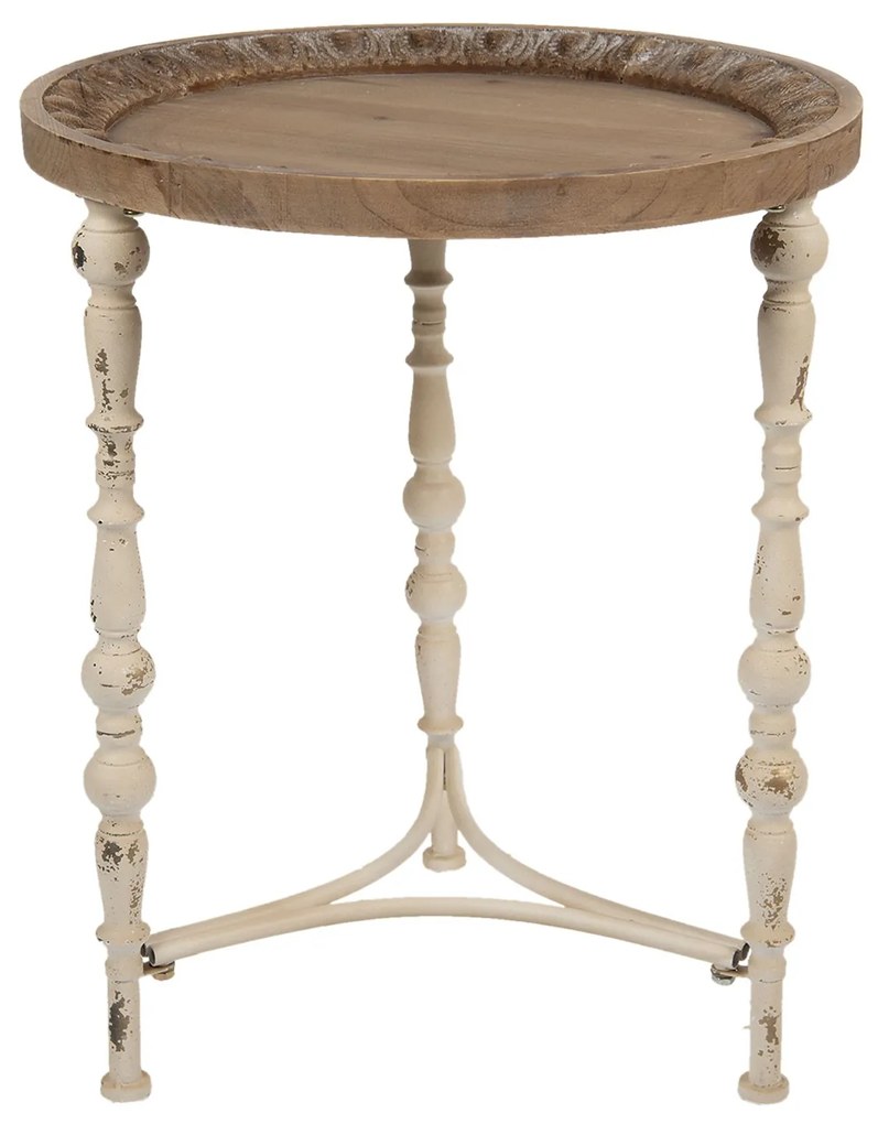 Kovový antik odkládací stolek s dřevěnou deskou Roundie - Ø 50*60 cm