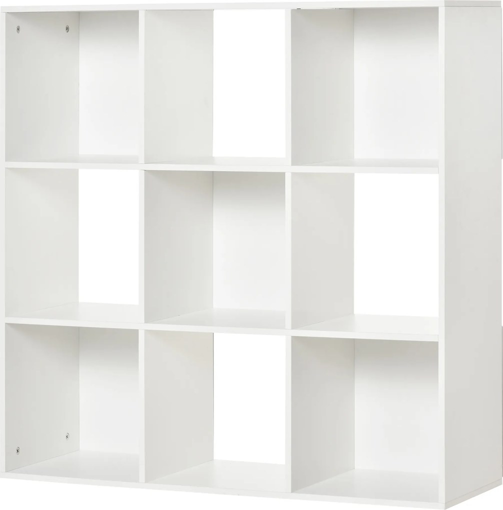 HOMCOM Knihovna 3-patrová Skříň s Úložným Prostorem 9 Krychlových Modulů Samostatný Regál Rozdělovací Stojan 91,5x29,5x91,5cm Dřevo