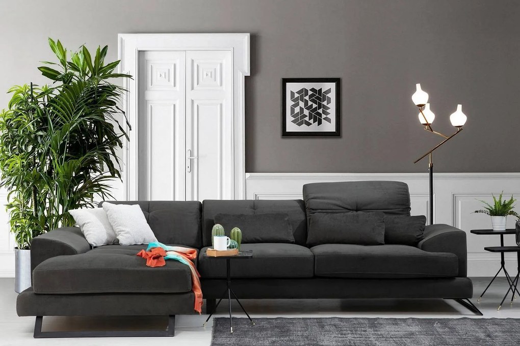Designová rohová sedačka Heimana 308 cm antracitová - levá