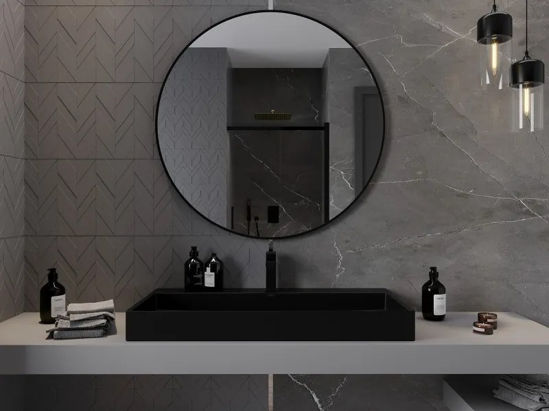 Mexen Loft, kulaté koupelnové zrcadlo 100 cm, barva rámu černá matná, 9850-100-100-000-70