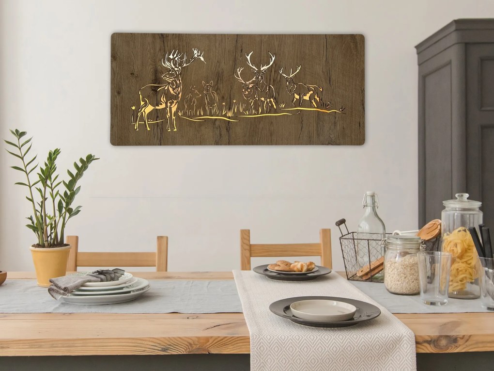 Li-Go "Jeleni" světelný obraz 230V 90x42cm provedení povrchu: dub světlý