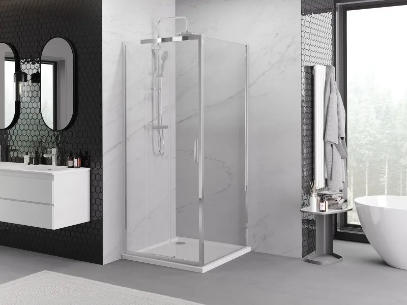 Mexen Exo, posuvná sprchová kabina, dveře 85 cm + boční stěna 85 cm, transparentní sklo, chrom, 8153-085-085-01-00
