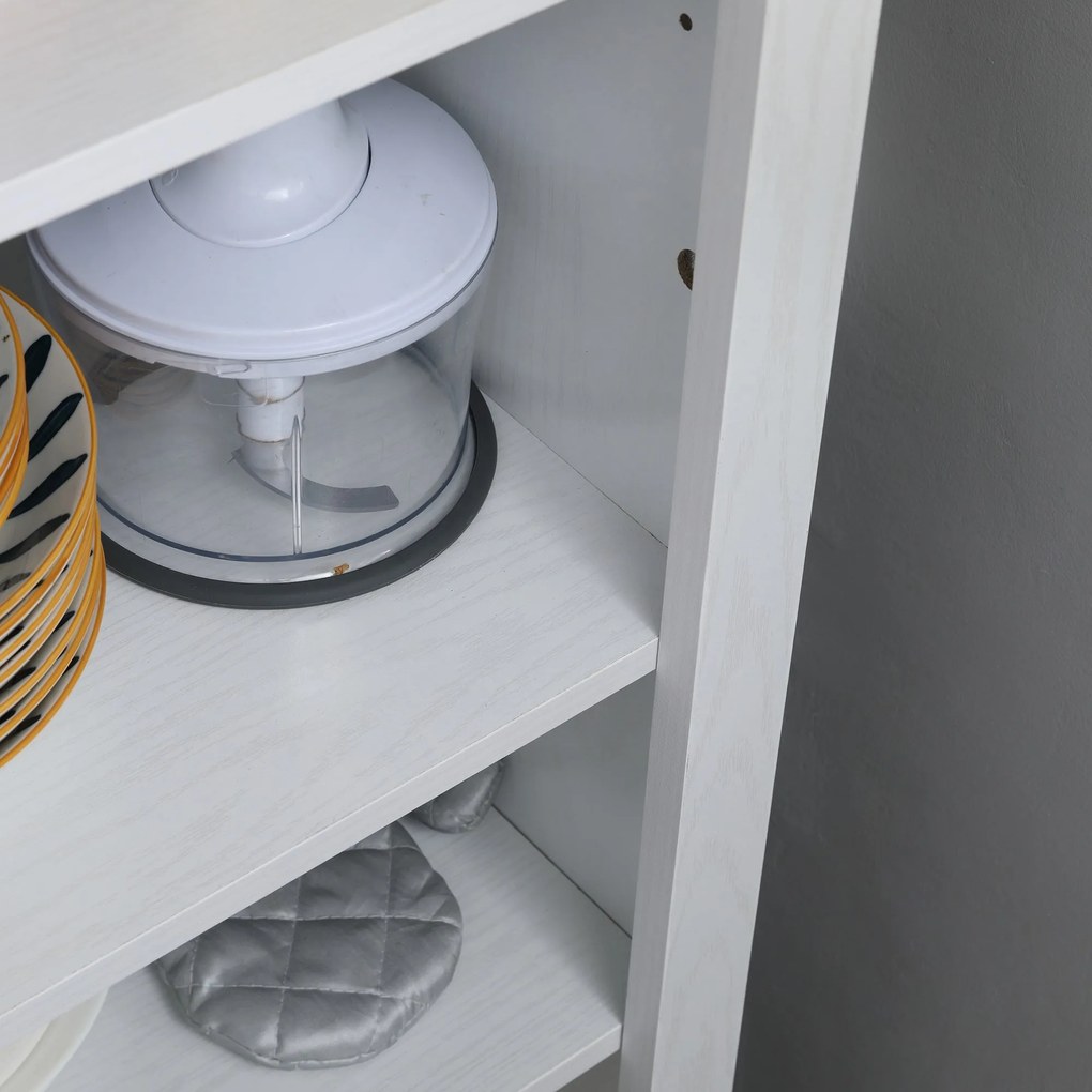 HOMCOM Skříňka Skladovací Buffet pro Kuchyni, Úložný Kousek do Koupelny, Klasický Styl s 3 Nastavitelnými Policemi - Výška 120 cm v Bílé Dřevě