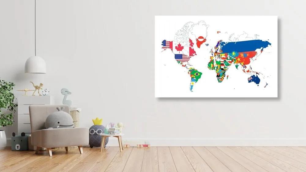 Obraz mapa světa s vlajkami s bílým pozadím - 60x40 cm