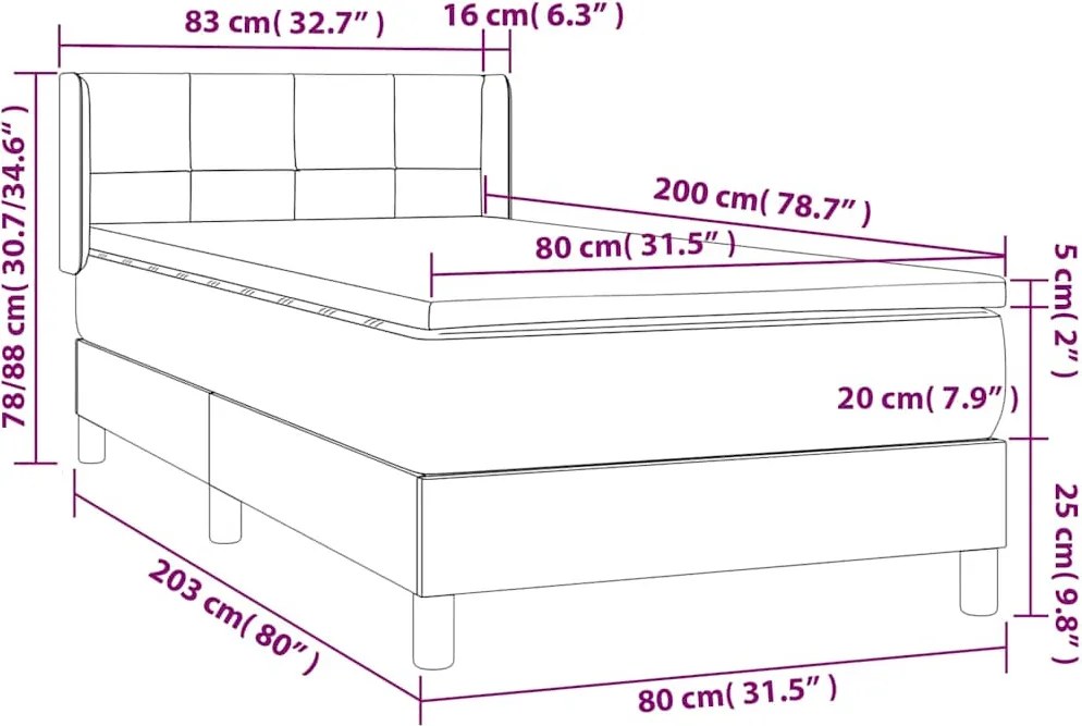 Box spring postel s matrací modrá 80x200 cm textil 3129671