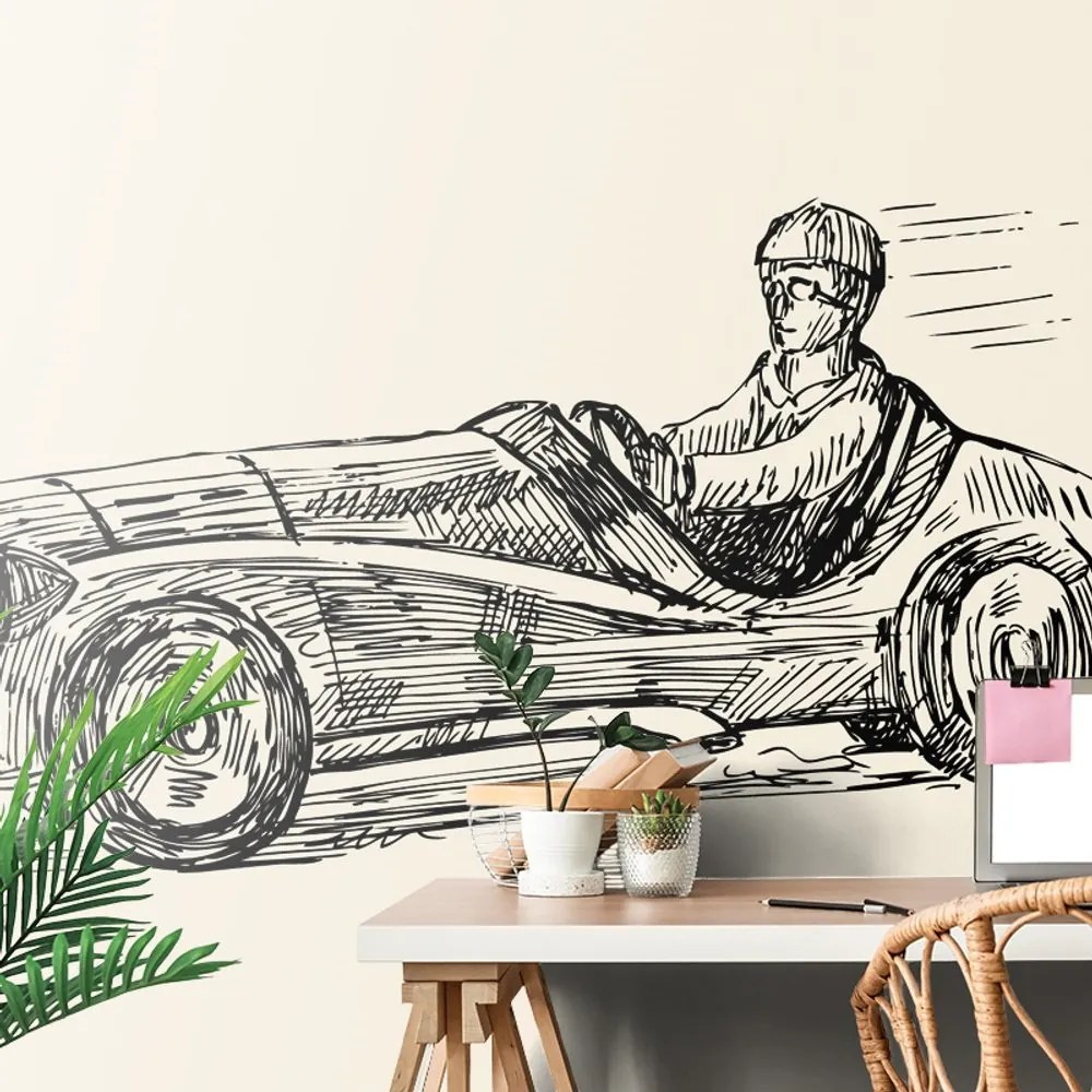 Tapeta závodní auto v retro provedení - 375x250 cm