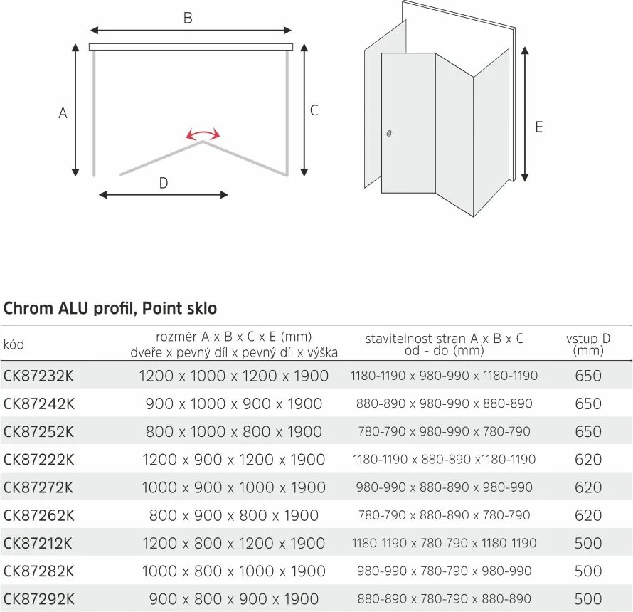 Mereo Mereo, Sprchový kout, LIMA, , chrom ALU, sklo Point, CK87232K