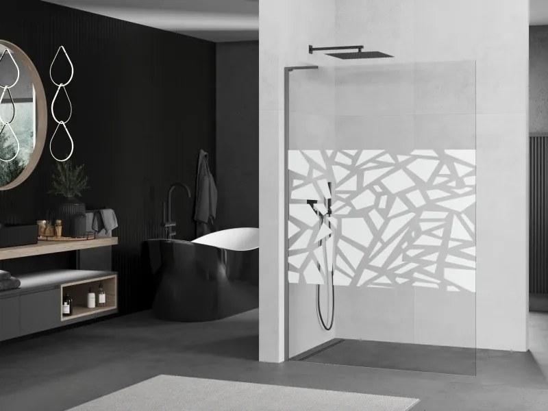 Mexen Kioto L, sprchová zástěna Walk-In 110 x 200 cm, 8mm čiré sklo bílý vzor, grafitový profil, 800-110-103-95-85