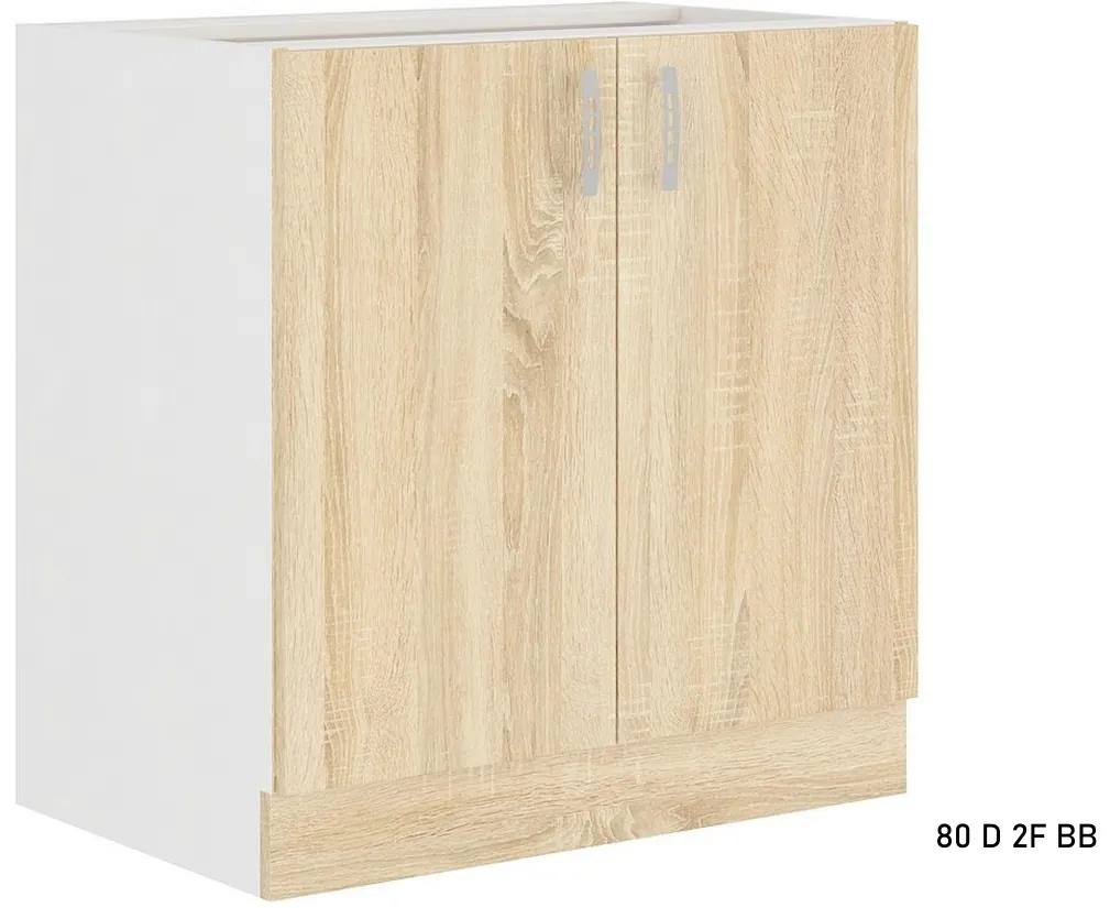 Kuchyňská skříňka dolní dvoudveřová s pracovní deskou AVRIL 80 D 2F, 80x85x60, bílá/sonoma