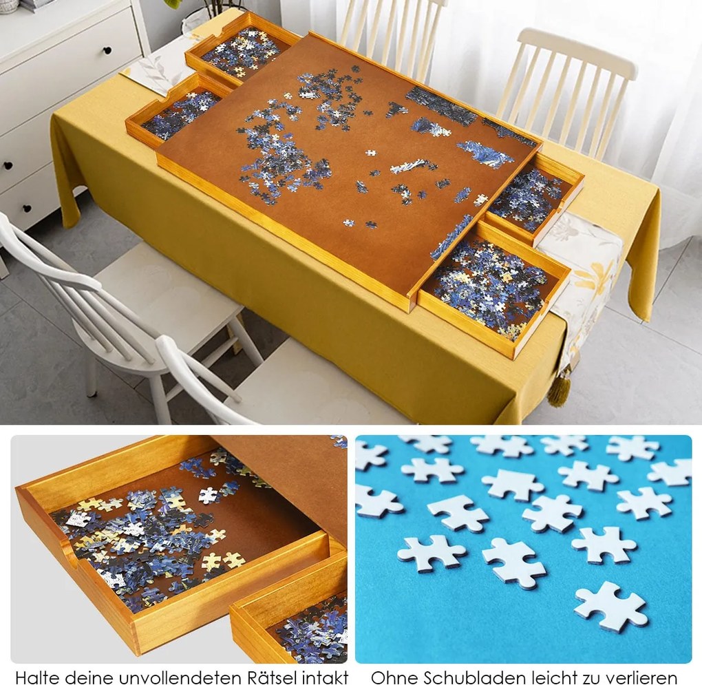 Costway Puzzle stolek s 4 zásuvkami Puzzle deska dřevo – 80 × 65 cm